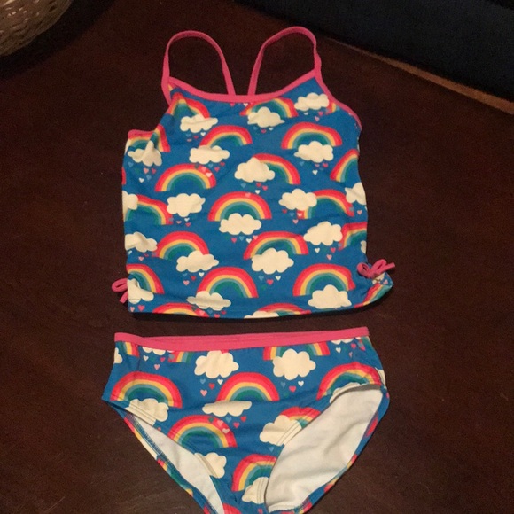 Mini Boden | Swim | Mini Boden Girls 2 Piece Rainbows On Blue Tankini ...